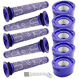 10 Pack Vacuum Filters Replacement Compatible with Dyson V8,V7 Animal and V8 Absolute Cordless Vacuum, Filter Replcament Replaces Part Part # 965661-01 & 967478-01, 5 Pre-Filters, 5 Post-Filters