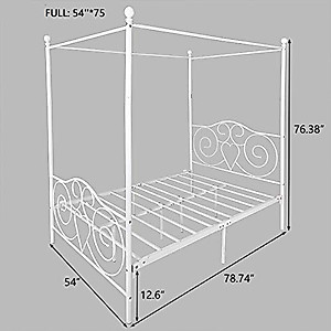 Canopy Bed Frame Platform Bed Frame Morden Design Heavy Duty Steel Slat and Support with Headboard and Footboard No Box Spring Required (Full, White)