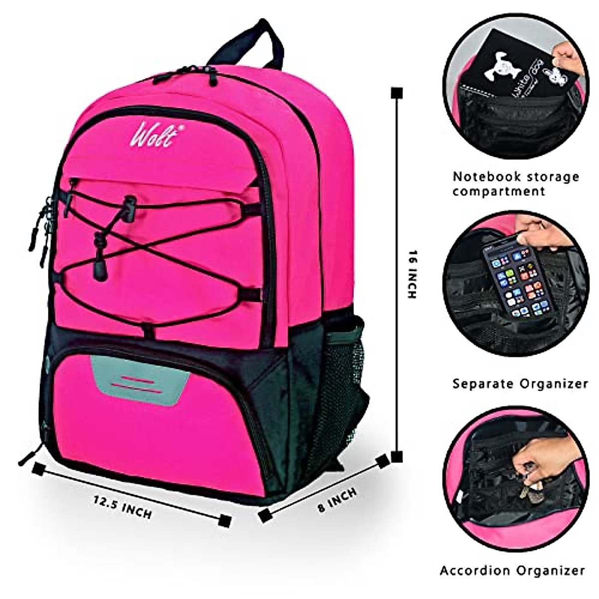 WOLT | Youth Soccer Bag - Soccer Backpack & Bags for Basketball, Volleyball & Football Sports, Includes Separate Cleat Shoe and Ball Compartment, for Girls & Women (Pink)