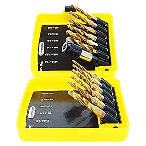 AUTOTOOLHOME Titanium Combination Drill Tap Bit Set 13PCS SAE and Metric Tap Bits Kit for Screw Thread Drilling Tapping Deburring Countersinking