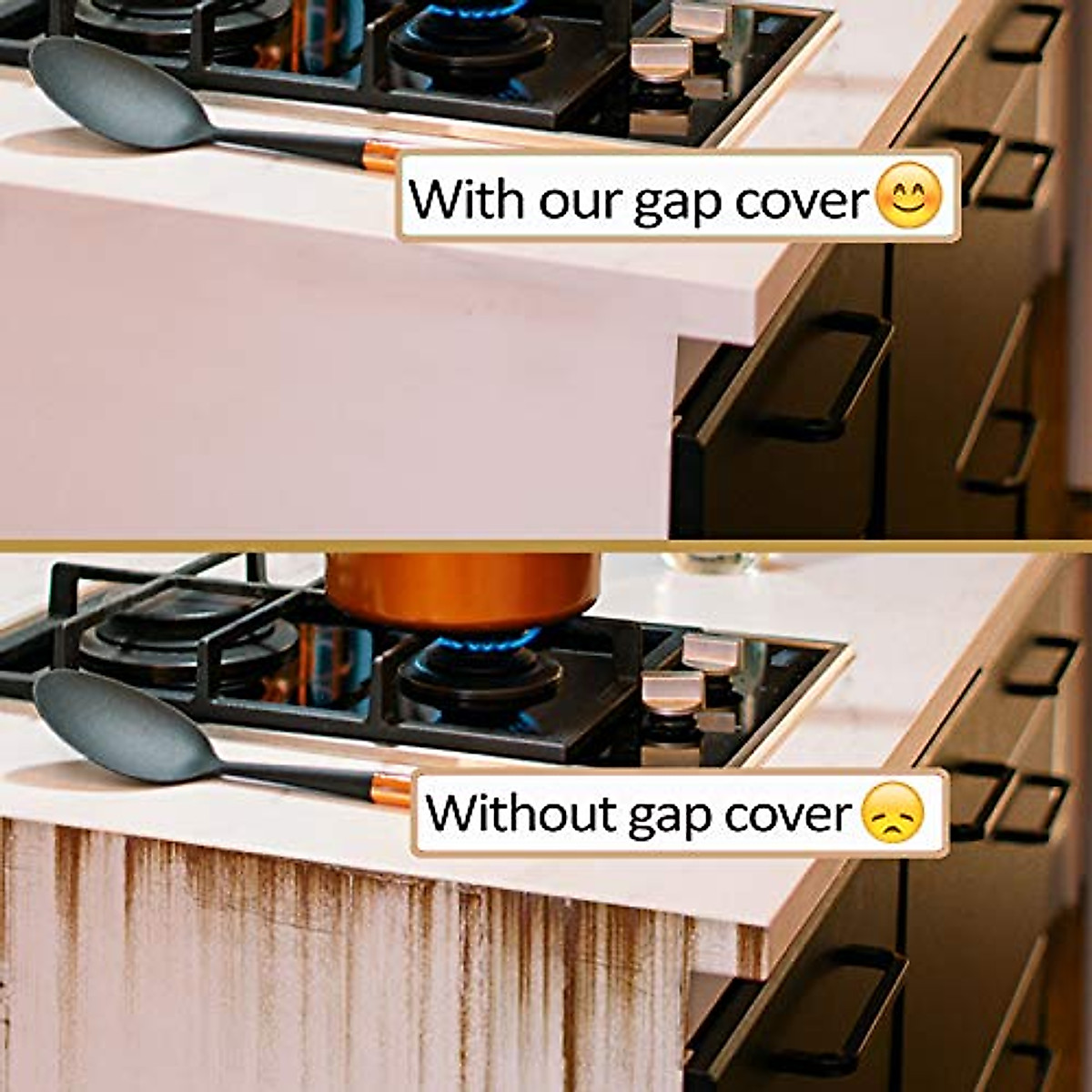 Silicone Stove Counter Gap Cover 21" by Kindga, Easy Clean Gap Filler Sealing Spills Between Kitchen Counter, Appliances,Stovetop, Oven, Washing Machine, Washer, Dryer Set of 2 (Black)
