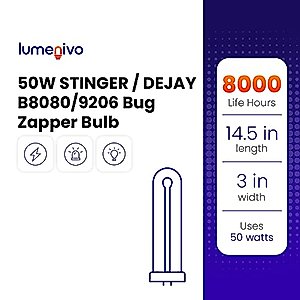 lumenivo Bug Zapper Bulb Replacement for Stinger/DEJAY B8080/9206 50W Stinger Bug Zapper Replacement Bulb with G10Q-4 4 Pin Square Base - T1 FUL50T10/BL Bug Zapper Bulb - 1 Pack