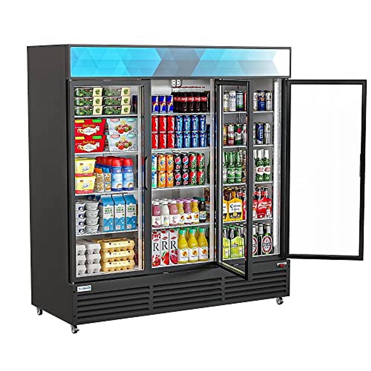 KoolMore MDR-3GD-63C 3 Glass Commercial Display Refrigerator Upright Beverage Cooler Merchandiser-56, 56 Cu. Ft. Space Saver Triple Swing Door, Black