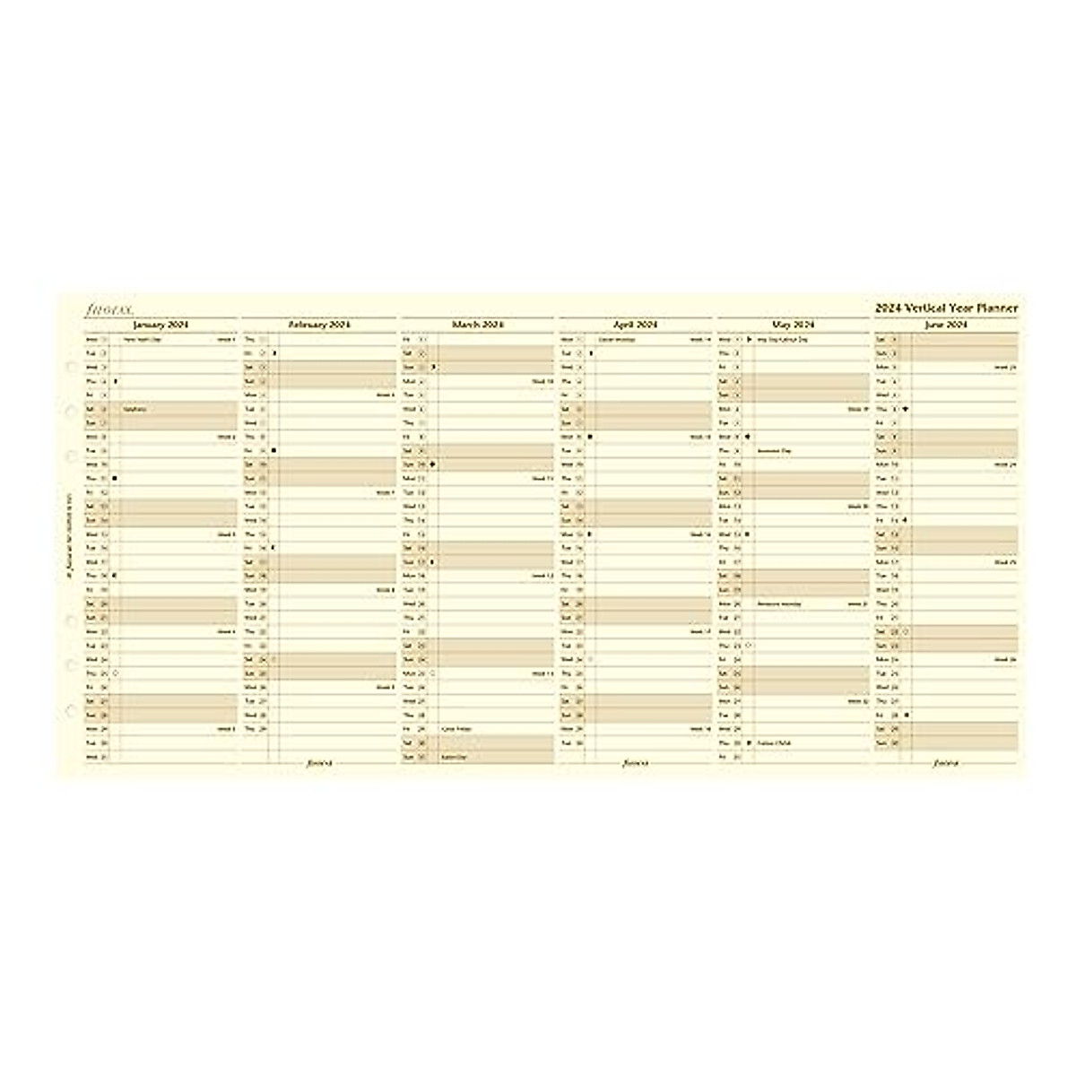 Filofax Calendar Diary Refill, A5 Size, Vertical Year Planner, Cotton Cream Paper, English, 2024 (C68508-24)