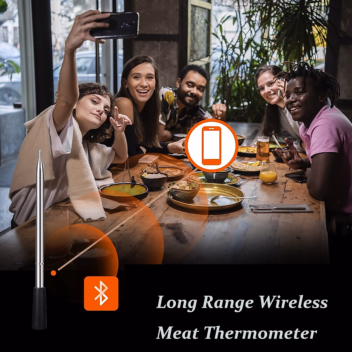 Fntsk Bluetooth Wireless Meat Thermometer, Smart Meat Thermometer 165ft Long Range for Oven, Kitchen, Grilling, Smokers, BBQ, Rotisserie (2 Probes)