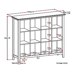 SIMPLIHOME Artisan SOLID WOOD 48 inch x 57 inch Transitional 12 Cube Storage in Russet Brown with 12 Shelves, for the Living Room, Study and Office