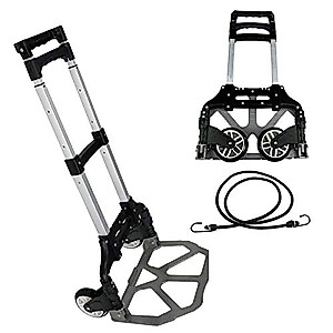 176 lbs Folding Aluminium Cart Luggage Trolley Hand Truck with Black Bungee Cord