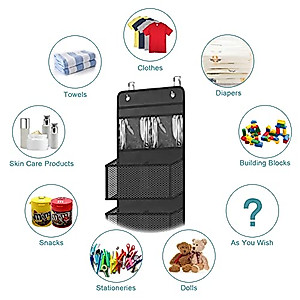 NPET Over Door Hanging Organizer Wall Mount Storage with Clear PVC Pocket, EVA Waterproof Mesh Pocket and Oxford Cloth Material for Closet Bedroom Nursery Dorm (33BK01, Black)