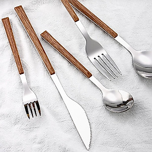 Aimilan 30 Piece Silverware Set for 6, Imitation Wooden Handle Flatware Cutlery Set for Home Kitchen Restaurant, Mirror Finish, Dishwasher Safe (30-Piece for 6)