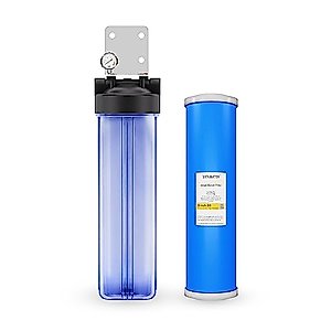 Max Water 1 Stage Tannin Reduction Filter with Pressure Gauge 20" x 4.5" Whole House Water Filter 1" NPTF Ports, Good for Well Water with Brown Discoloration