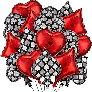 Lewtemi 16 Pcs Casino Balloon Party Decoration Casino Theme Party Playing Cards Balloons Spades Heart Shaped Casino Foil Balloons for Las Vegas Party, Poker Events, Casino Night Birthday