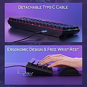 UHURU Mechanical Gaming Keyboard, UMK-100 Wired 60% 68 Keys Mechanical Keyboard with Palm Rest, Blue Switches, 20 RGB Backlights, Full Keys Anti-ghosting, Pro Driver Supported