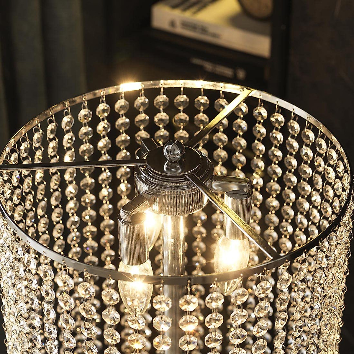 Surpars House Raindrop Crystal Floor Lamp On/Off Switch in Line,Silver