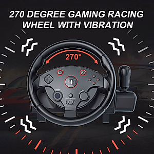 HG 2021 Gaming Racing Wheel 270 Degree Race Steering Wheel with Pedals and Double Vibration Function for PC/XBOX ONE/XBOX 360 / PS4 / PS3 / Nintendo Switch