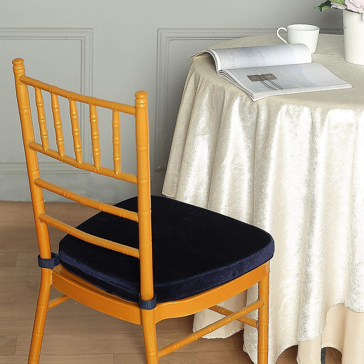 TABLECLOTHSFACTORY 2&quot; Thick Navy Blue Chair Pad Skid Proof Backing Seat Cushion with Premium Velvet Fabric