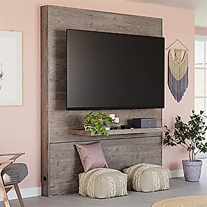 Sauder Steel River Entertainment Wall in Weathered Wood, for TVs up to 70", Weathered Wood Finish