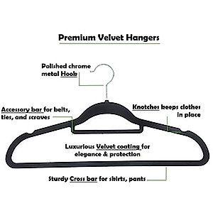 Velvet Covered Hangers – 30 Pack Non-Slip Black Hangers for Clothes – Premium Quality Materials - Easy Slide & Sturdy Design – Slim to Save Closet Space