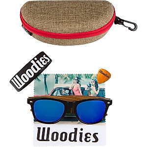 Woodies Zebra Wood Sunglasses with Ice Blue Mirrored Polarized Lens and Real Wooden Frame for Men and Women | 100% UVA/UVB Protection