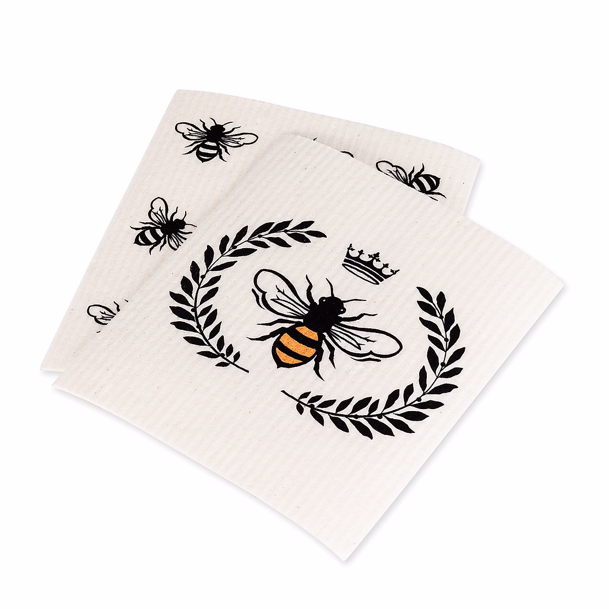 Abbott Collection 84-ASD-AB-11 S/2 Bee Dish Cloth-6.5x8 L, 6.5" x 8", White/Black/Yellow