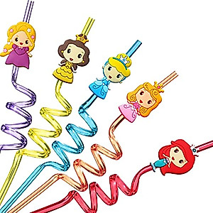 Disneys Princess Birthday Party Supplies Drinking Straws for Girl Party Favors with 2 Cleaning Brush (25+2)