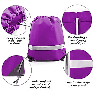 BeeGreen 20 Pieces Purple Drawstring Backpacks Bulk, Draw String Bags for Gym Sport, Reflective Cinch Blank Bag