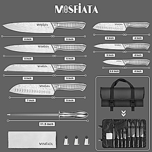 MOSFiATA Kitchen Knife Set, 12 Pcs Japanese Stainless Steel Knife Sets for Kitchen with Oxford cloth storage bag with Knife Sharpening Rod, Dishwasher Safe, For Outdoor