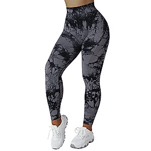 DOULAFASS Women Butt Lifting Leggings Seamless Scrunch Booty High Waisted Workout Yoga Pants (X-Large, 150-Black Tie Dye)