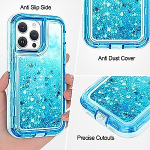WOLLONY for iPhone 14 Pro Max Case Glitter Floating Liquid Shiny Quicksand Case for Women Girls Heavy Duty Shockproof Protective Case Hard PC Bumper Soft TPU Cover for iPhone 14 Pro Max 6.7'' Blue