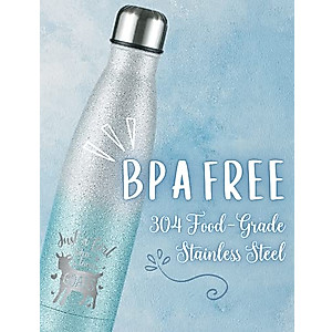Onebttl Goat Gifts for Goat lovers, Glitter Silver-Blue Water Bottle for Women/Girls, Just a Girl who Loves Goats, Stainless Steel Insulated Bottle, Gift Box and Greeting Card Included