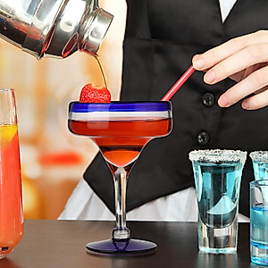 Margarita Glasses Set of 6 Hand Blown Glasses with Cobalt Blue Rim 14 oz Margarita Glasses for Cocktail Champagne Martini Glasses, Dishwasher Safe