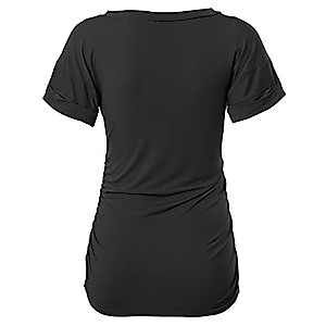 SUNNYBUY 3 Pack Womens Maternity Tops Side Ruched Maternity Shirts Pregnancy Clothes V Neck,Black&White&Green-M