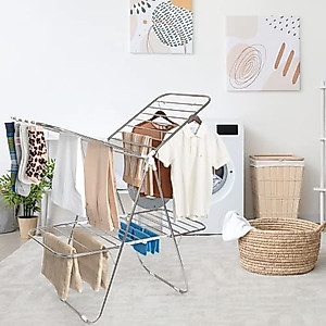 Luxe Laundry Premium Clothes Drying Rack, Foldable 2-Layer Stainless Steel Drying Rack, Free Standing with Height Adjustable Wings, Stainless Steel, Sock Clips, Towel Rack, Clothes, White