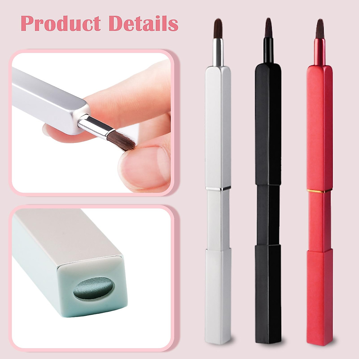 Lip Applicator Brush - 3 Pack Exquisite Professional Dustproof Retractable Lip Brush - Makeup Lipstick Lip Gloss Applicators (Black, Silver and Jewelry Red)