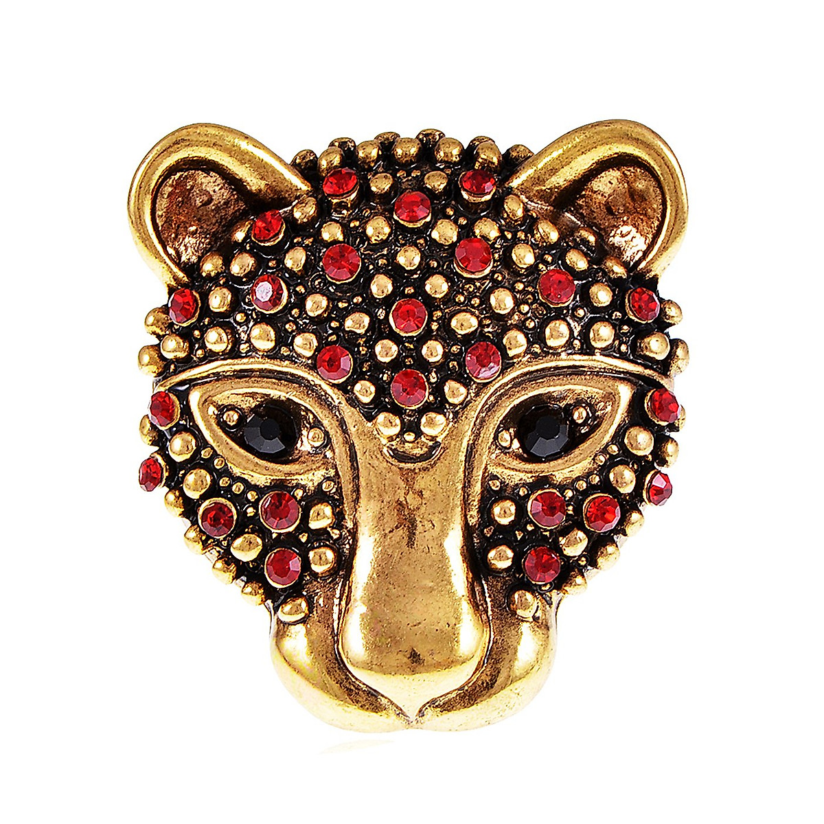 Alilang Antique Golded Tone Ruby Red Crystal Rhinestones Cheetah Feline Stretch Ring