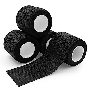Tattoo Grip Tape - Ruicoo 4pcs Tattoo Grip Wrap Cover Disposable Tape Self-adhesive Bandage 2"x 5 Yards Black Tattoo Grip Tape for Tattoo Machine Grip