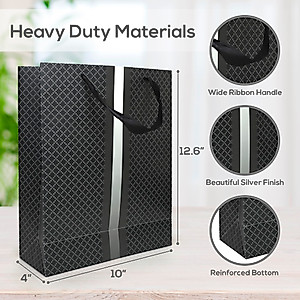 RACHELLE'S Elegant & Classy Paper Gift Bag Assortment with Tissue Paper – 4 Pack of Premium Quality & Sturdy Large Bags Great for Birthdays, Anniversaries, Christmas, Father's Day, Holidays – Black,