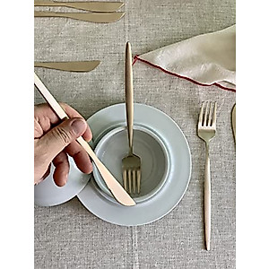 cozymomdeco Korean Made Traditional Premium Utensil Flatware Luminous Gold, Brass, 1SET, Fork, Knife, Spoon, Chopsticks with Furoshiki Wrapping