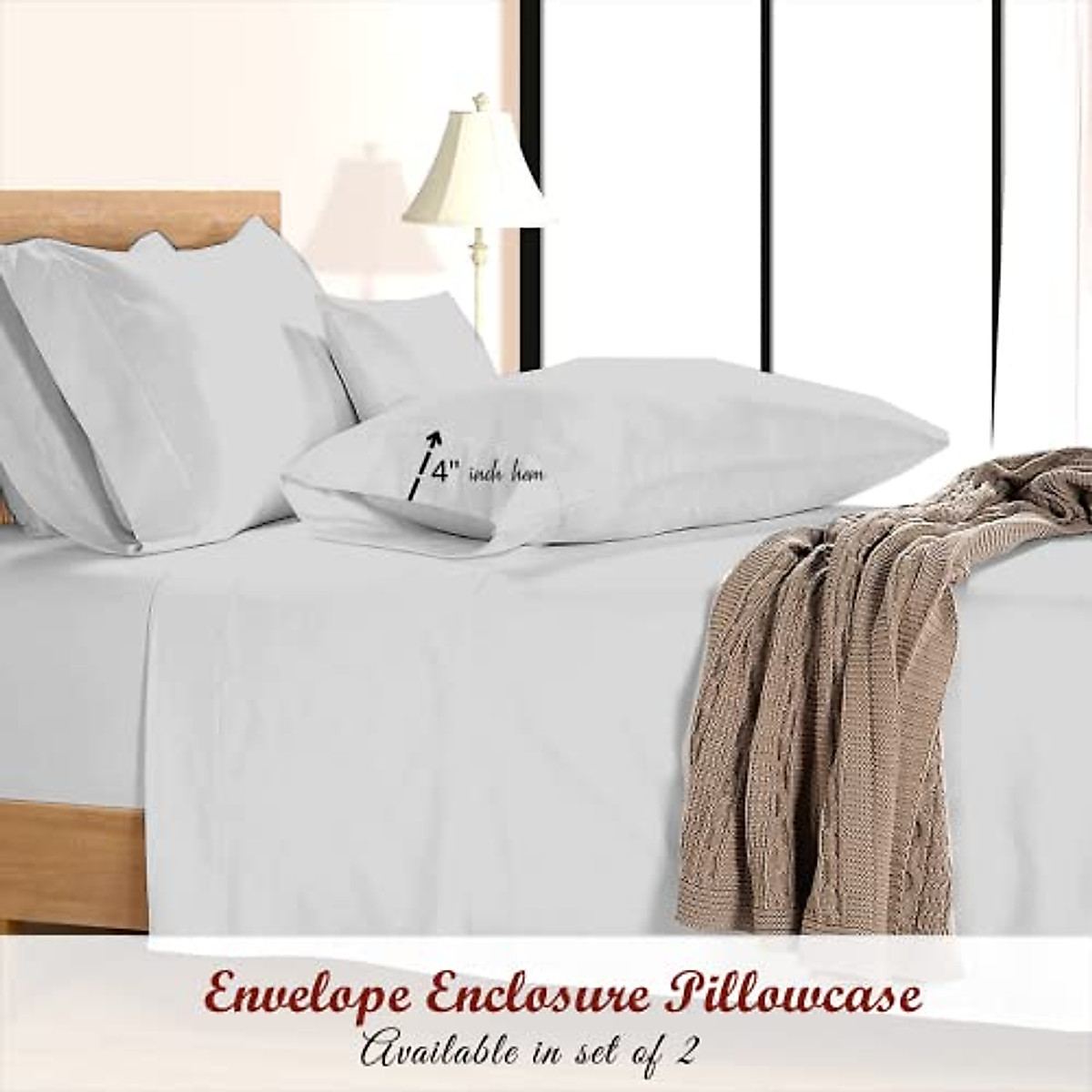 Sheet Set Cal-King Size 100 % Cotton Sheets 4 Piece Sheet Set 500 Thread Count Cotton Sheets BedSheet and Pillowcase Long Staple Cotton Sheet Breathable Cotton Sheets Light Grey Solid Sheet Set