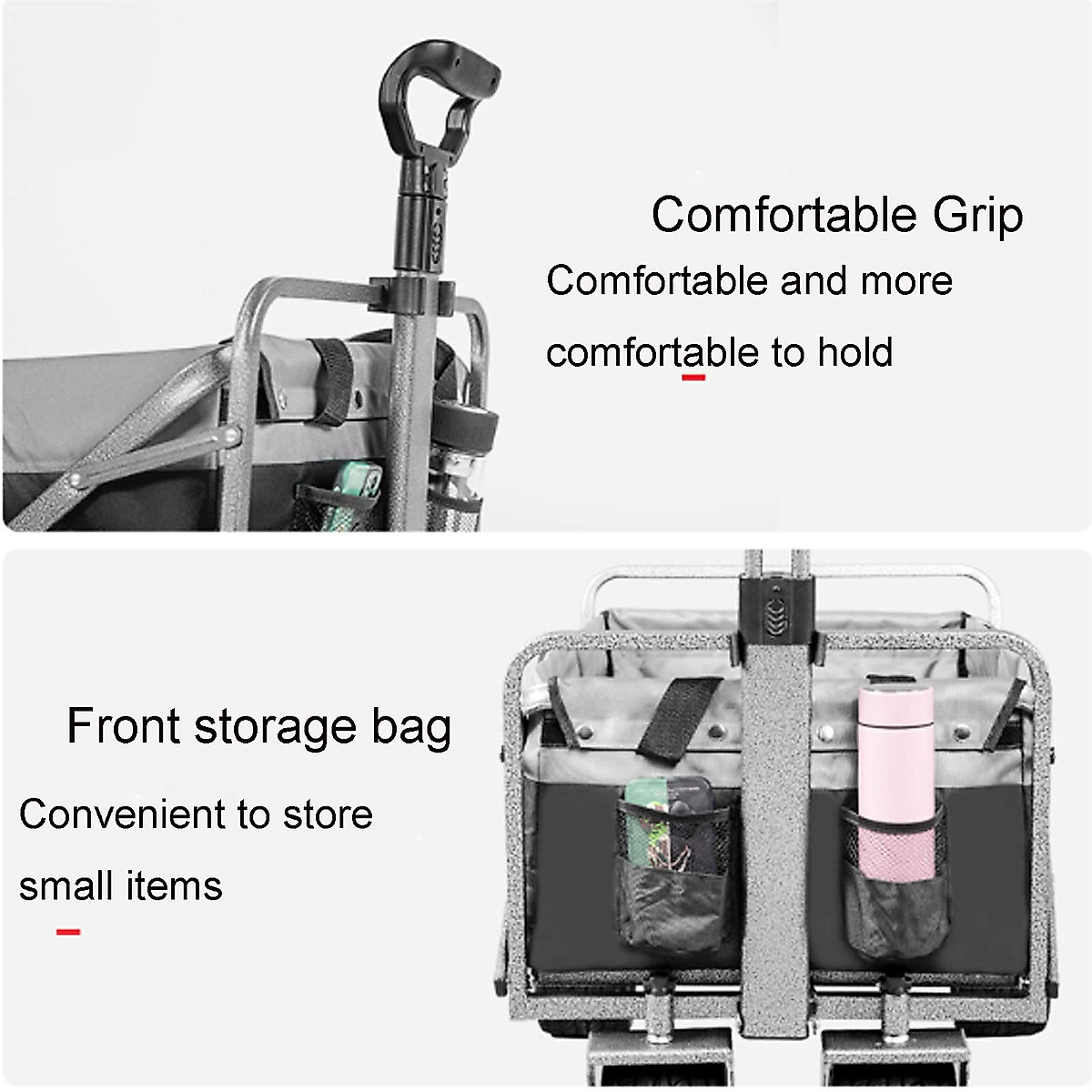 ASUMUI Outdoor Collapsible Wagon Portable Beach Cart,Adjustable Rolling Carts with Big Wheels/Two Chairs/Desktop,for Beach, Shopping (White)