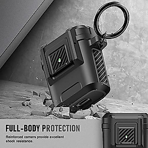 Youtec Compatible with Airpods 2&1 Case Cover with Cleaner Kit, Military Hard Shockproof Airpods Case Cover Protective Case with Automatic Secure Lock & Keychain（10 in 1） (Black-1)