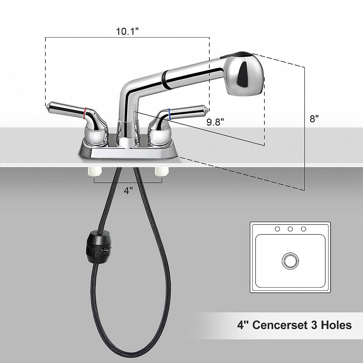 Utility Sink Faucet, Laundry Room Faucet with Pull Out Sprayer, Laundry Tub ABS Plastic Faucet, 4 Inch Centerset 3 Holes Installation Non-Metallic, Brushed Nickel