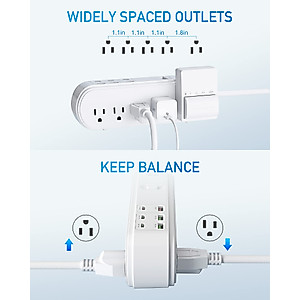 PD 20W Surge Protector, 10 Outlets and 3 USB C&3 USB A Ports, 6ft Extension Cord, Overload Protection, Desktop High-Speed Charging Station Power Bar for iPhone 14, 1875W/15A, 4500J