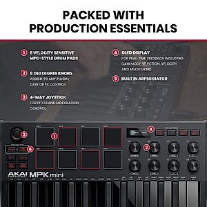Akai MPK Mini MK3 MIDI Keyboard Controller + M-Audio SP2 Sustain Pedal, with MPC Beats and Software Suite – Beat Maker Bundle (Black)