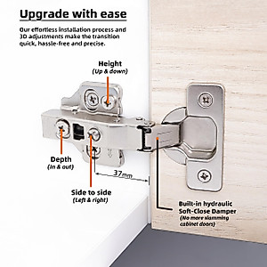 DecoBasics Full Overlay European Soft Close Cabinet Hinges for Kitchen Cabinets (10 Pcs) -105° Frameless Concealed Cabinet Door Hinge -3 Way Adjustability & Clip on Plate for Easy Installation