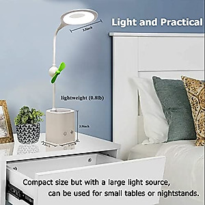 Seaciyan Led Desk Lamps, Small Cute Desk Lamp with 3 Lighting Modes, Modern Desk Ring Night Light with Pen Holder and Green Mini Fan for Home Office Bedroom