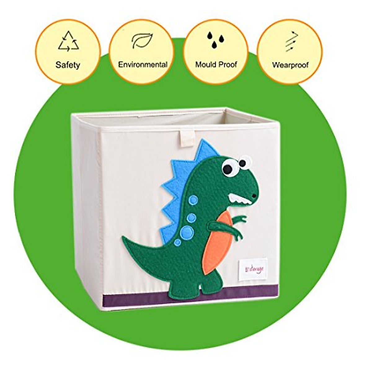 DODYMPS Foldable Animal Canvas Storage Toy Box/Bin/Cube/Chest/Basket/Organizer for Kids, 13 inch (Dinosaur)