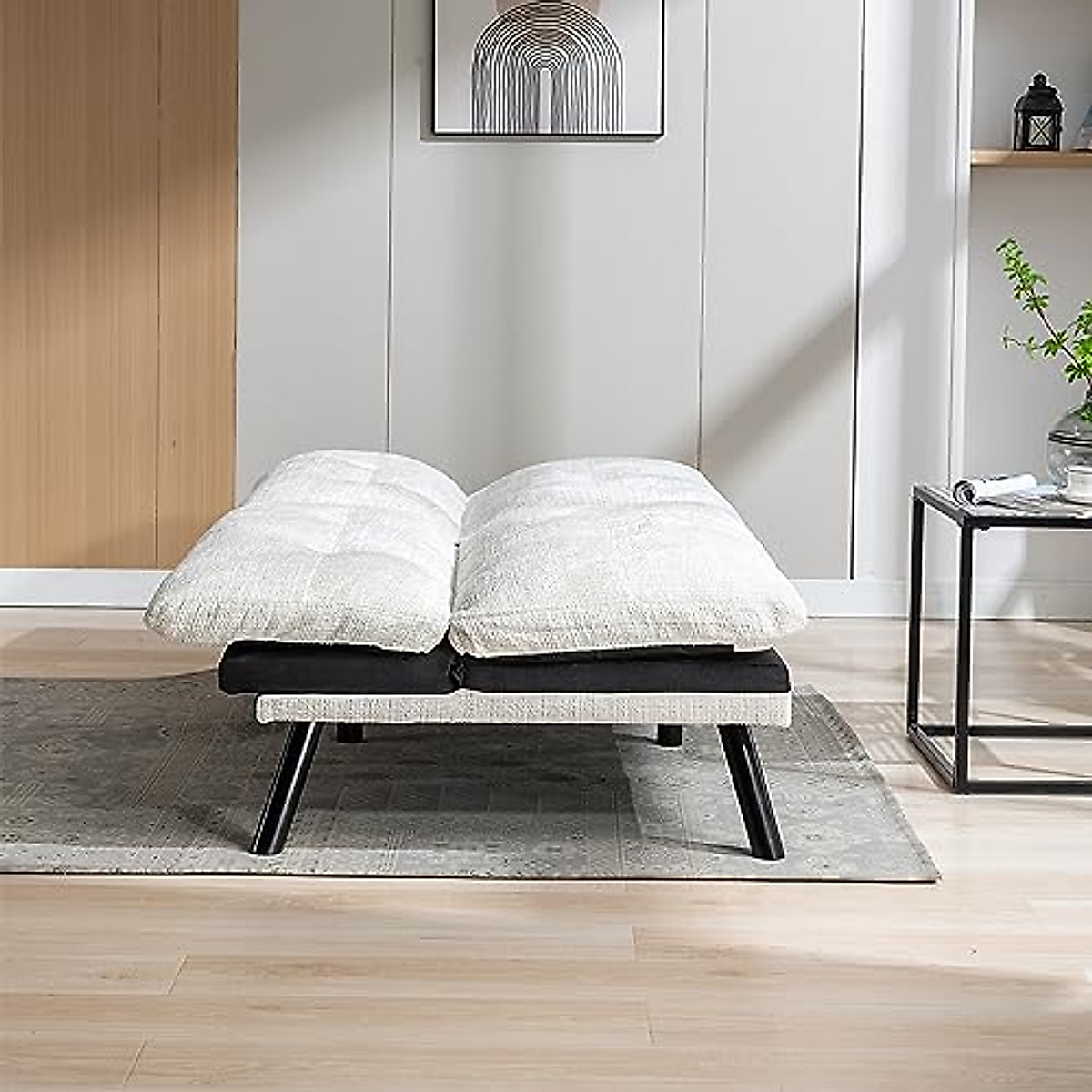 Futon Sofa Bed,Convertible Folding Futon Couch Breathable Small Couch for Compact Living Studio in Living Room and Bedroom,Offices,Dorm Loveseat (White)