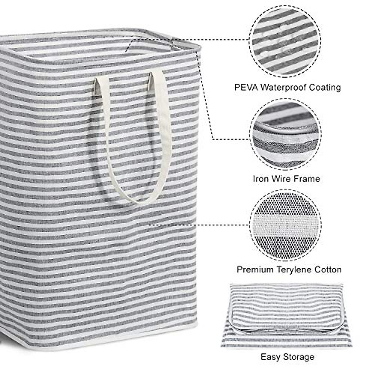 Lifewit 72L Freestanding Laundry Hamper Collapsible Large Clothes Basket with Easy Carry Extended Handles for Clothes Toys, Grey and Blue