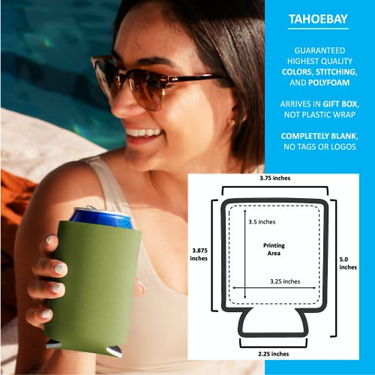 TahoeBay Blank Beer Can Coolers, Plain Bulk Collapsible Soda Cover Coolies, DIY Personalized Sublimation Sleeves for Weddings, Bachelorette Parties, Funny HTV Party Favors (Sage, 5)