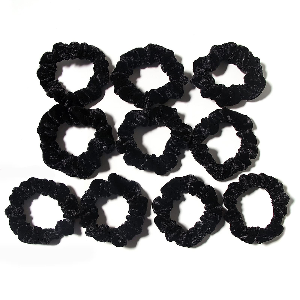Pack of 10 Small Velvet Scrunchies for Women Hair Accessories, Mini Thin Elastic Hair Ties (Black)